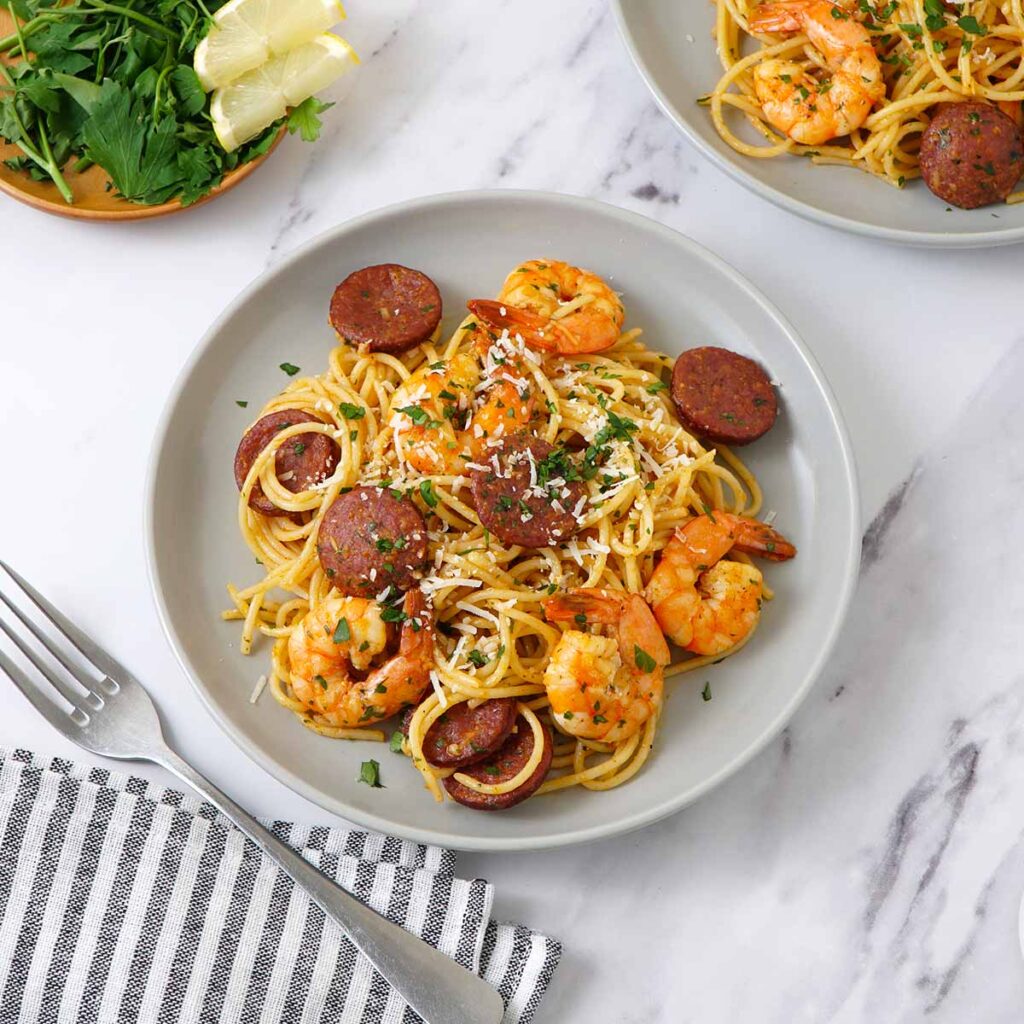 Prawn and Chorizo Pasta - Khin's Kitchen