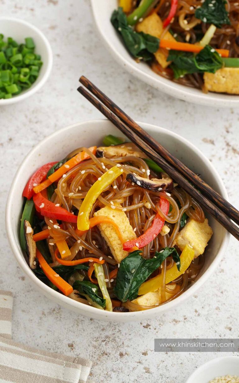 Vegan Japchae ( Korean Glass Noodles Stir-Fry ) - Khin's Kitchen